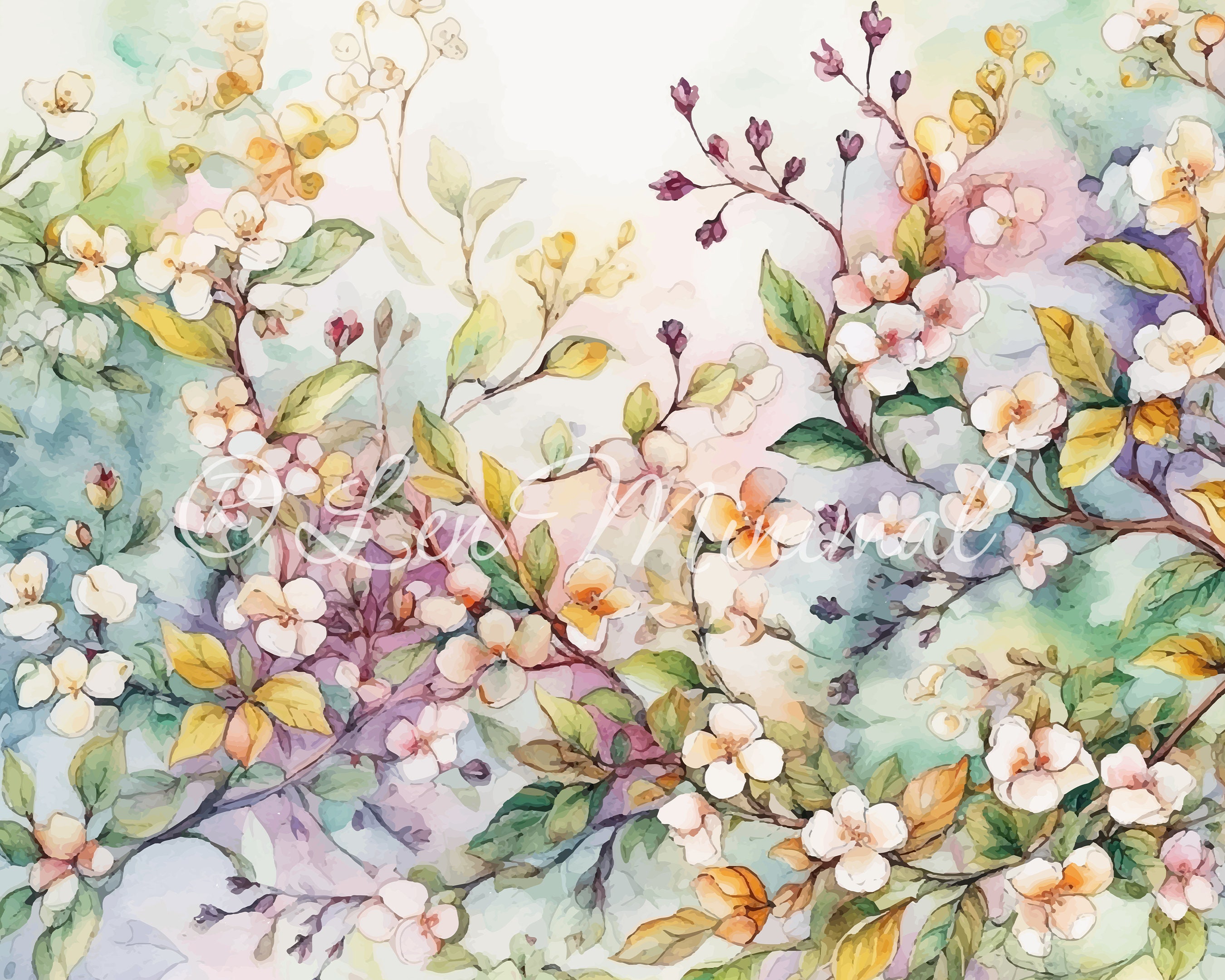 10 Spring Flowers Digital Papers, Floral Medley Pattern, Watercolor ...
