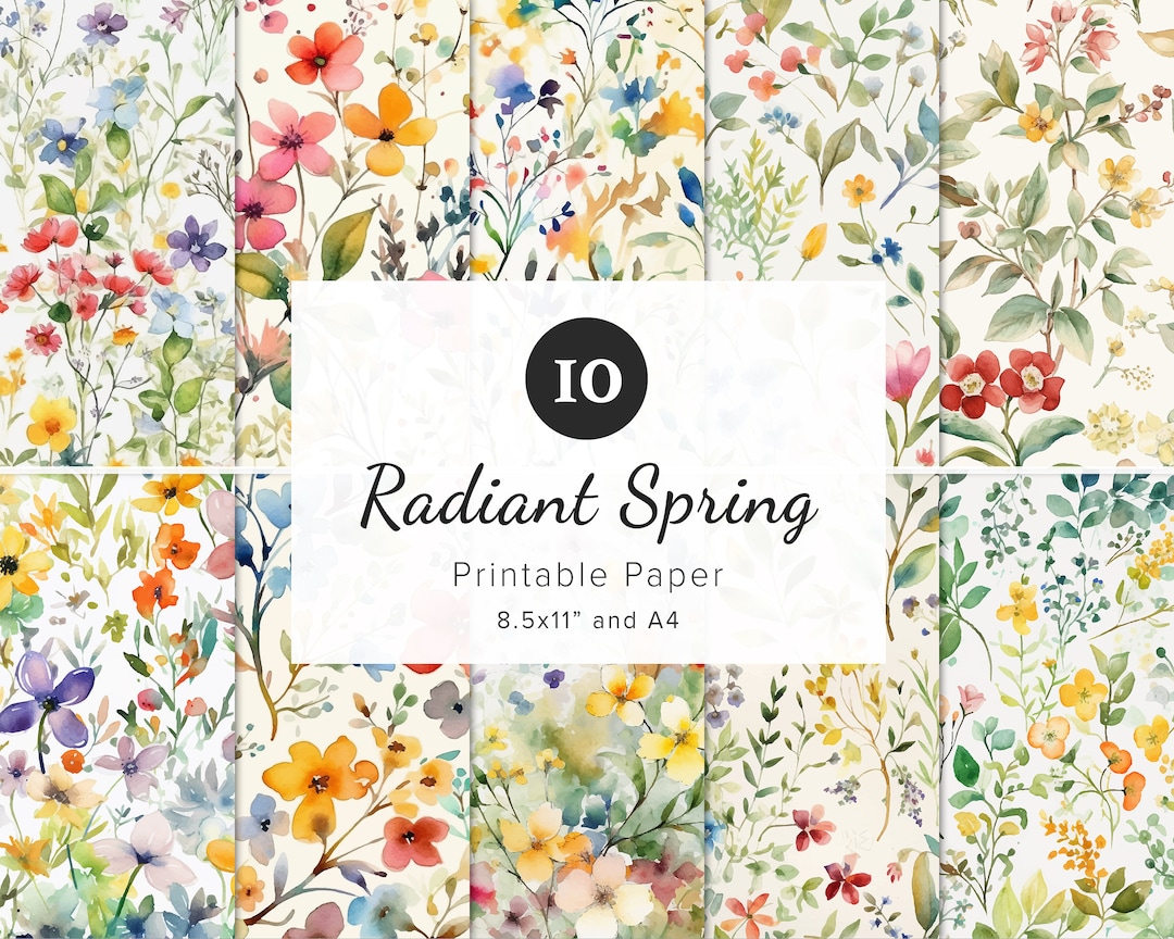 10 Spring Flowers Digital Papers, Minimal Floral Medley Pattern ...
