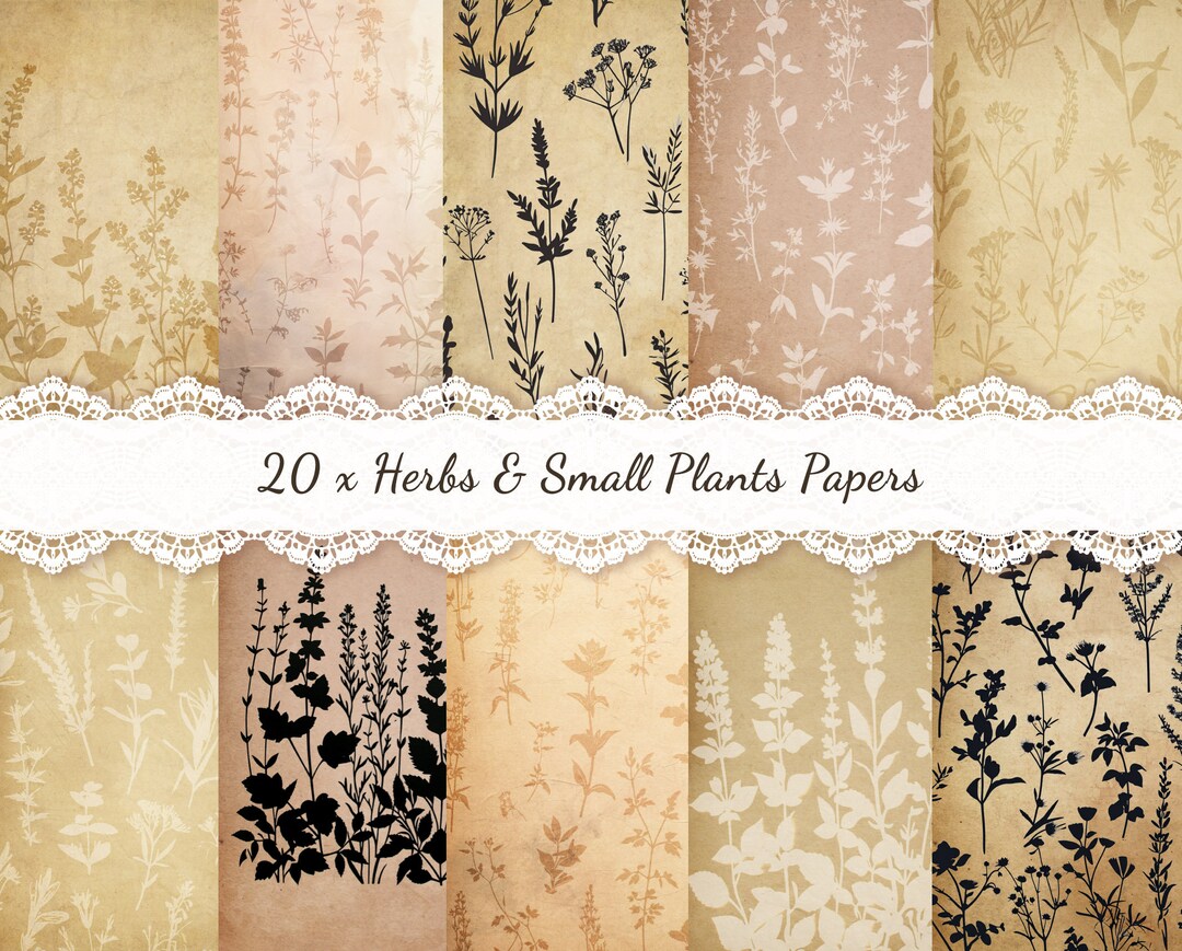 20 X Printable Tea Stain Papers, Herbs, Small Plants Patterns, Coffee ...
