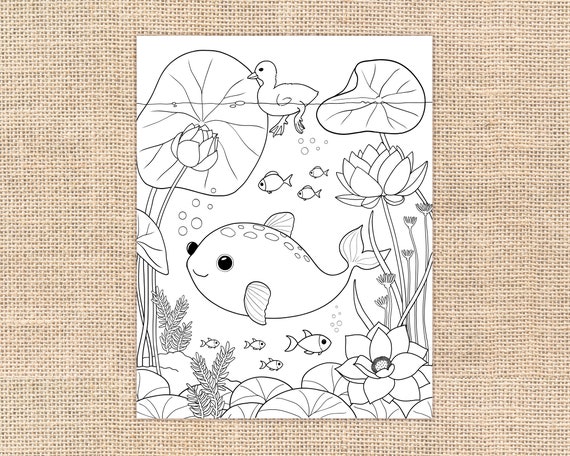 Fish Pond Coloring Page