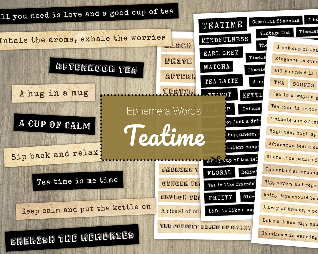 Tea Ephemera Words for Junk Journals, Afternoon Tea Scrapbook Words ...