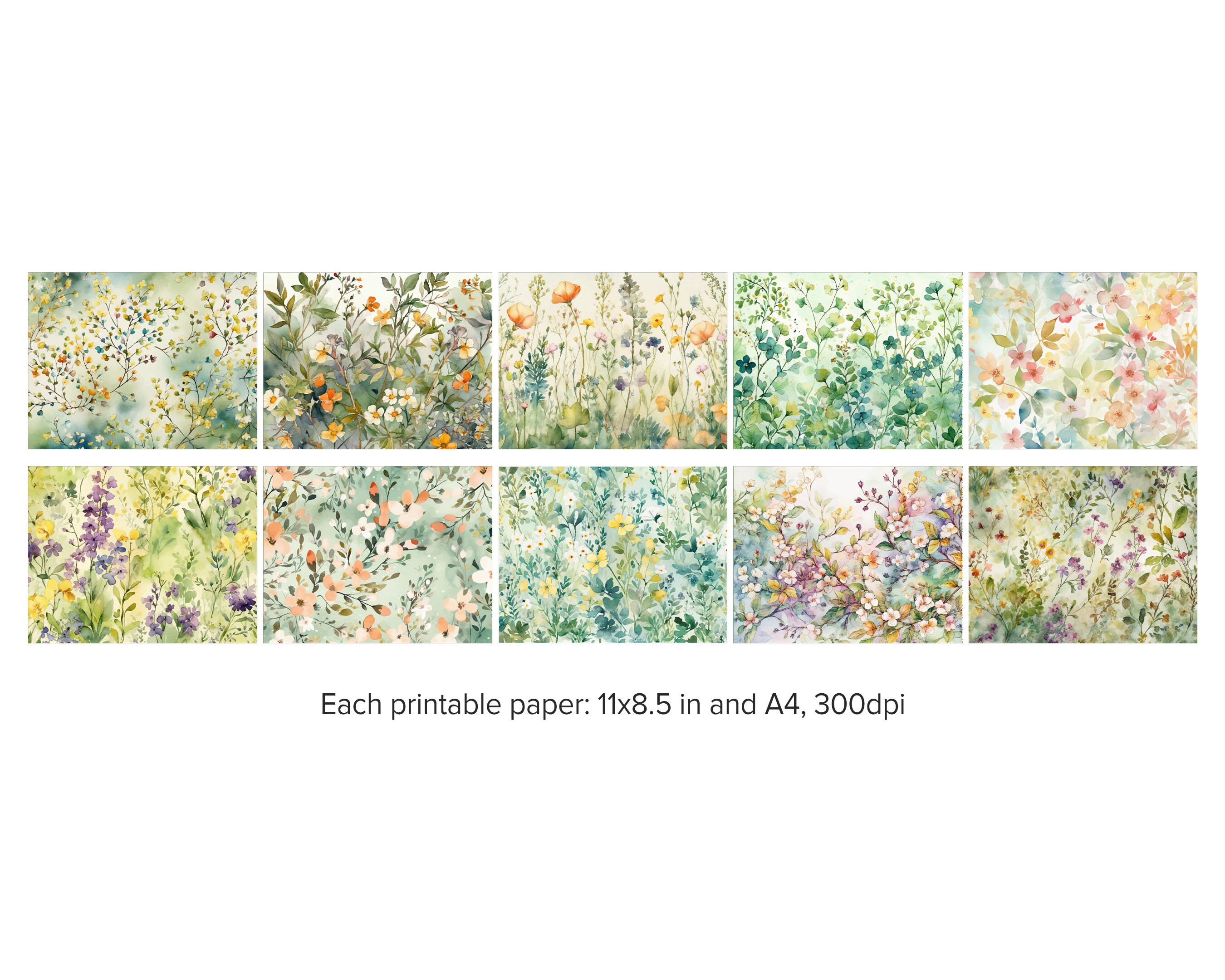 10 Spring Flowers Digital Papers, Floral Medley Pattern, Watercolor ...