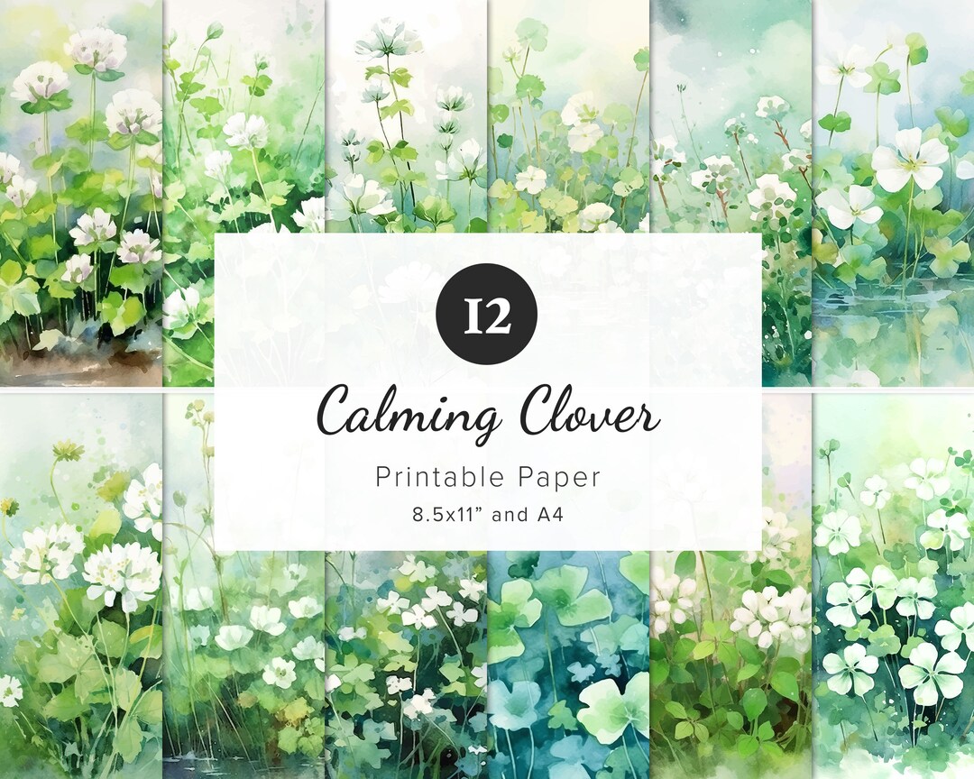 12 Clover Grass Digital Papers, Floral Medley Pattern, Watercolor ...