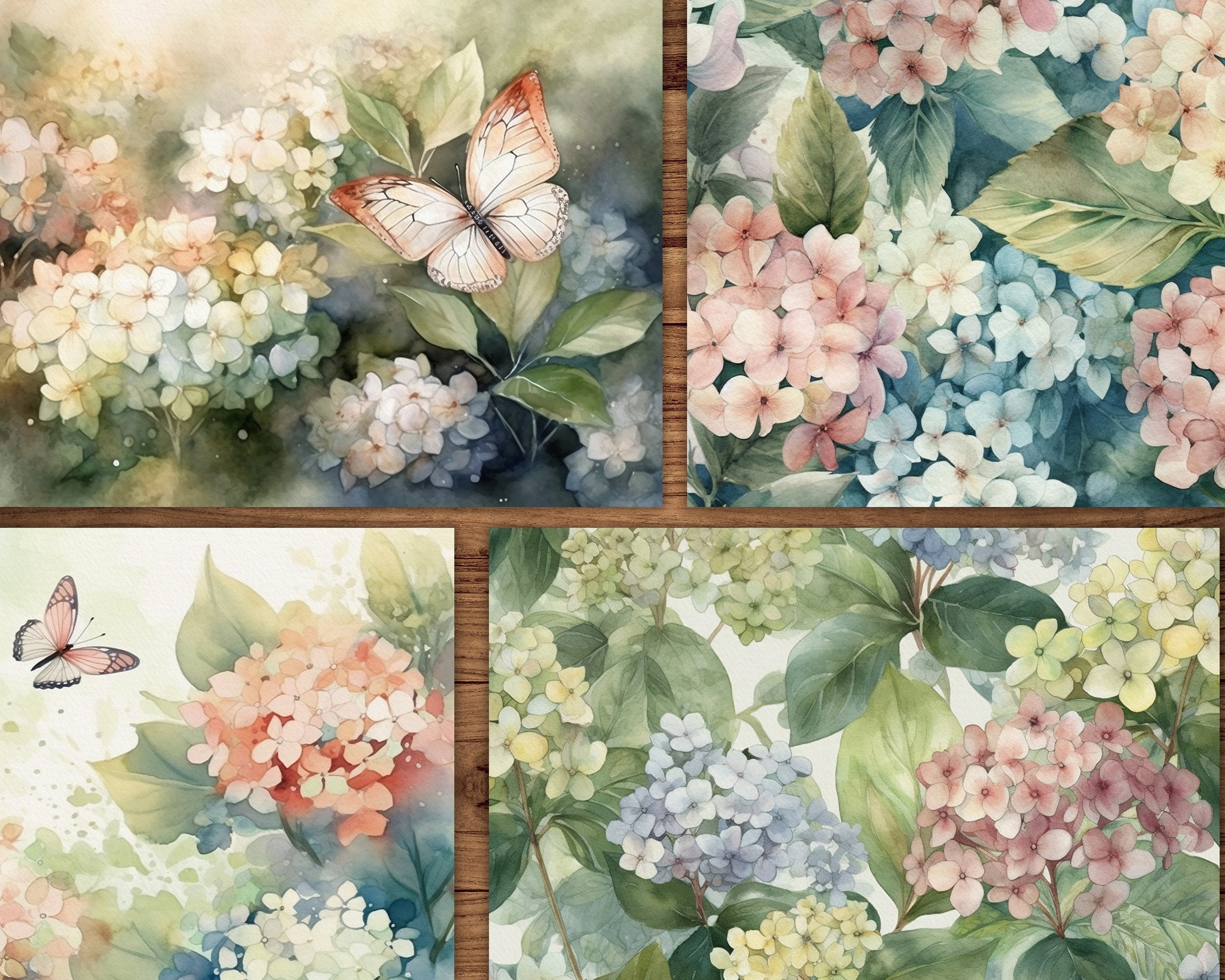 20 X Hydrangea Garden Printable Paper, Floral Digital Papers, Hydrangea ...
