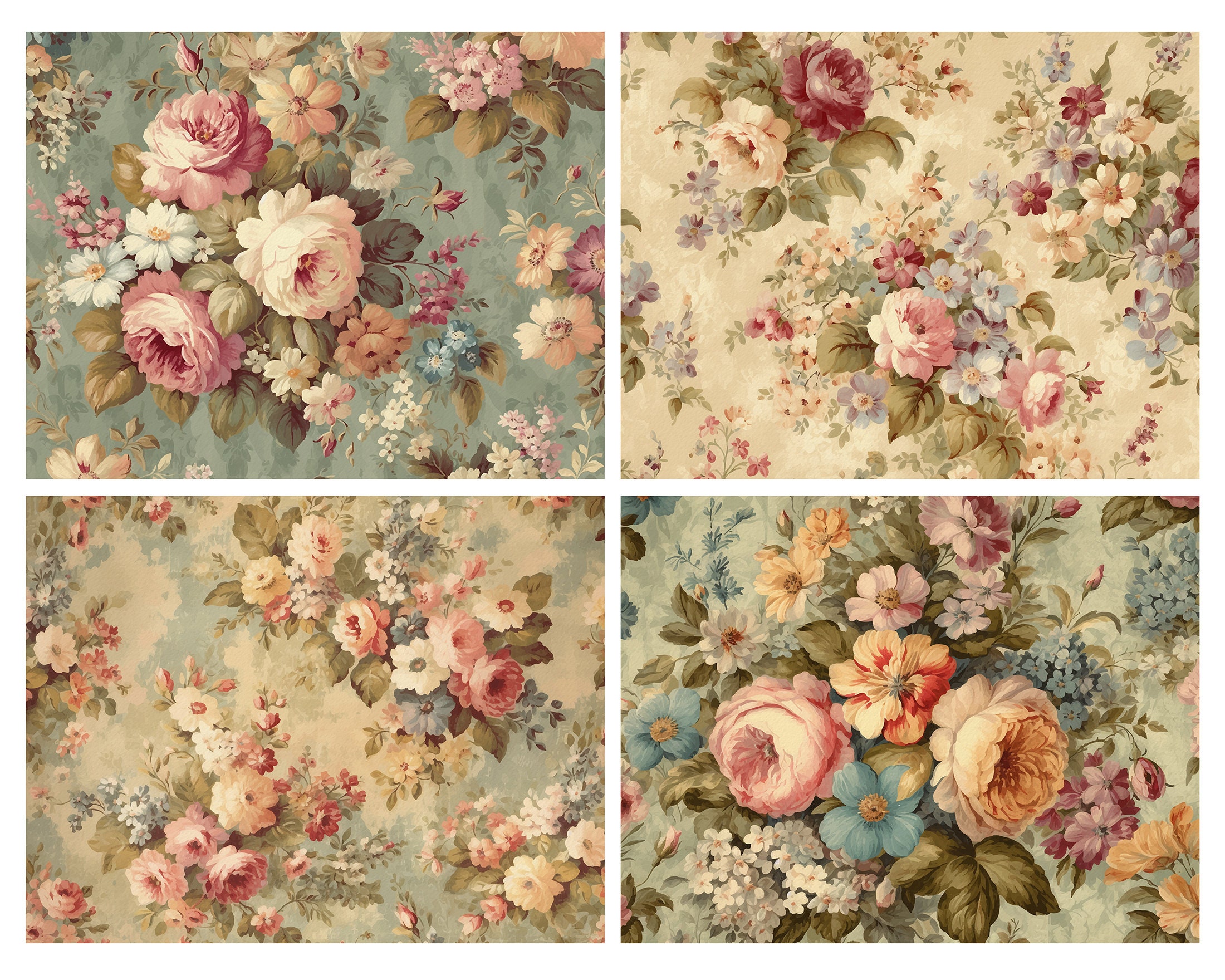 20 X Vintage Floral Digital Papers Watercolor Flower - Etsy