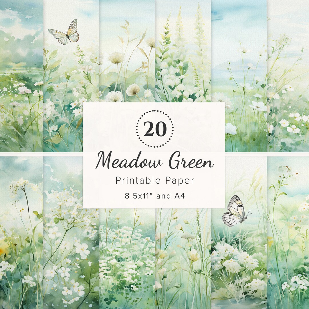 20 X Green Meadow Digital Paper, Calming Floral Printable Paper ...