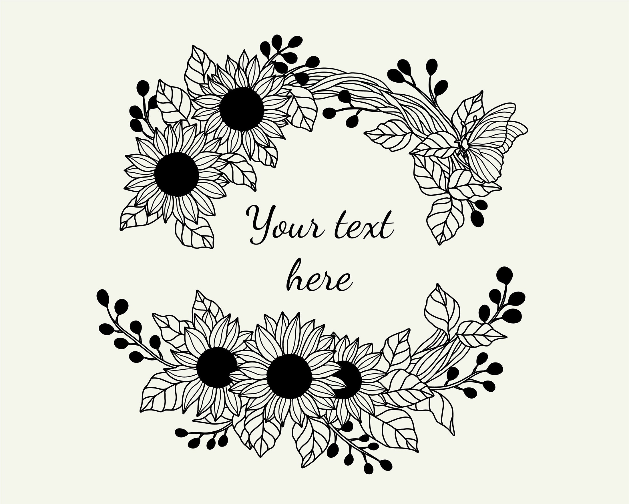 Sunflower Frame SVG Clipart Hand-drawn Sunflowers Wreath - Etsy