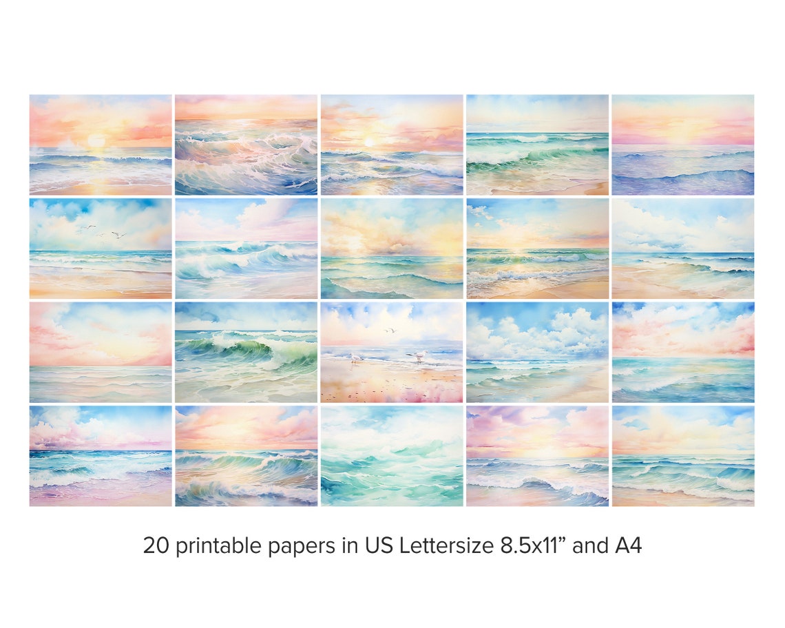 20 X Seascape Digital Papers, Scrapbook Background, Relaxing Beach ...