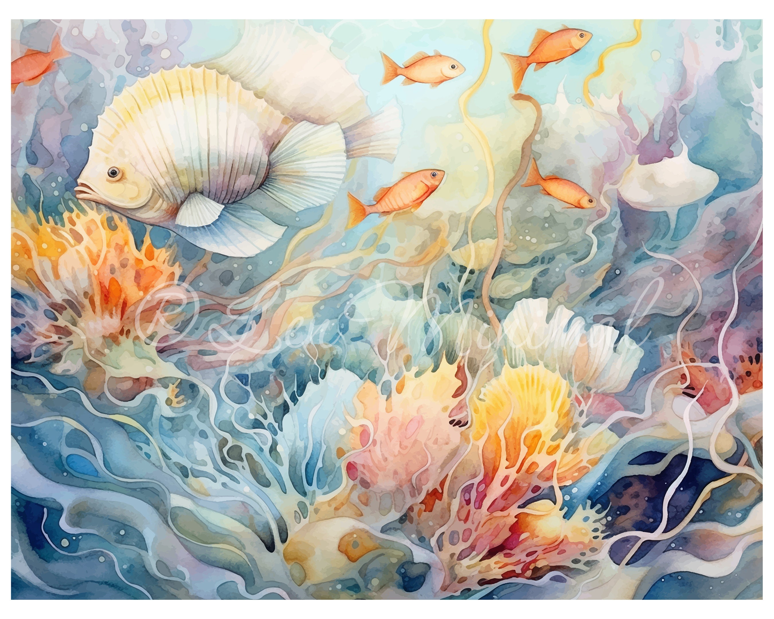 12 Beautiful Ocean Fish Digital Papers, Coral Reef & Shells Pattern ...