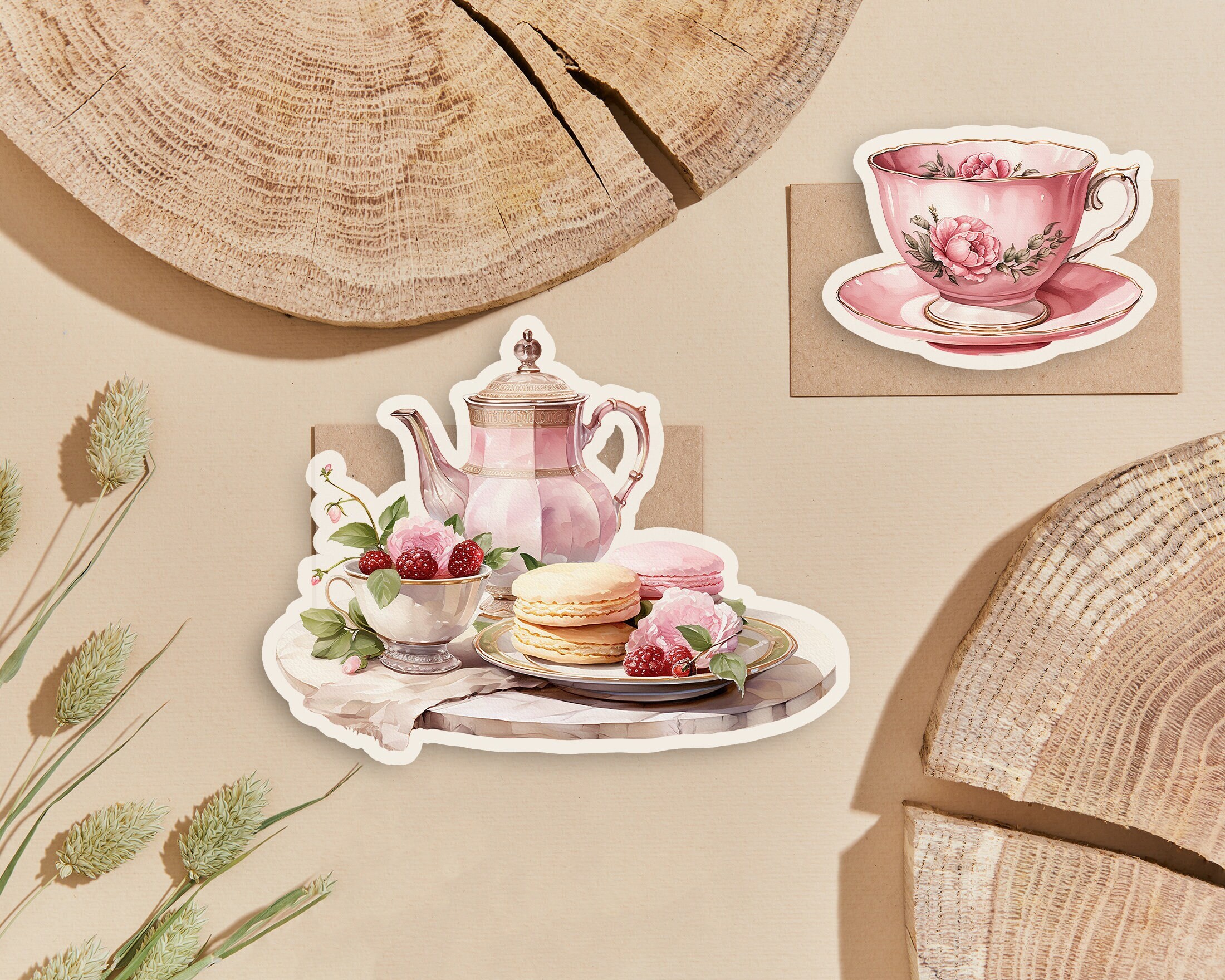Fussy Cut Vintage Afternoon Tea, "pink Flower and Berry Tea", Tea ...