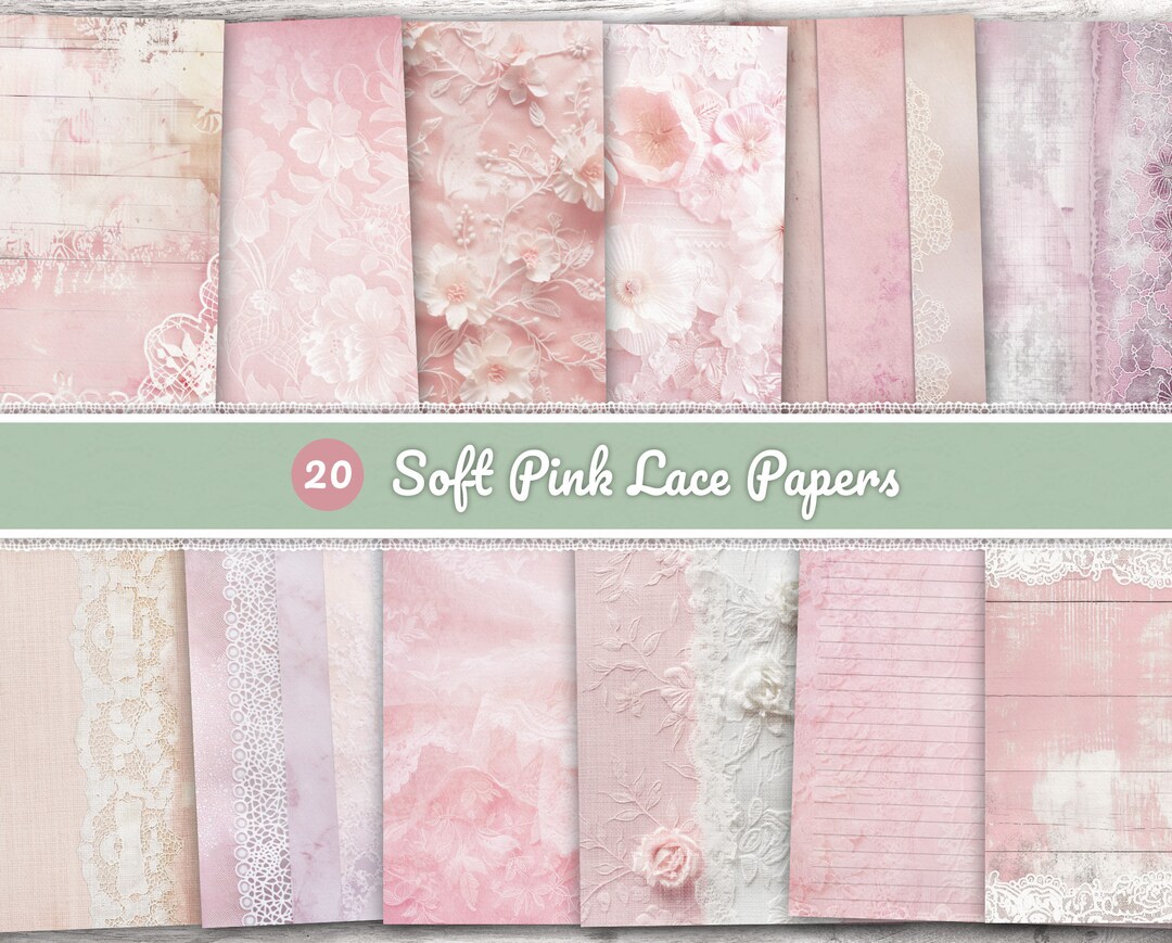 Soft Pink Digital Papers, Shabby Chic Pink Lace Journal Pages, Pink ...