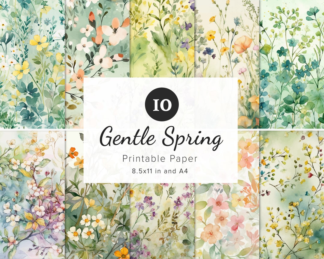 10 Spring Flowers Digital Papers, Floral Medley Pattern, Watercolor ...