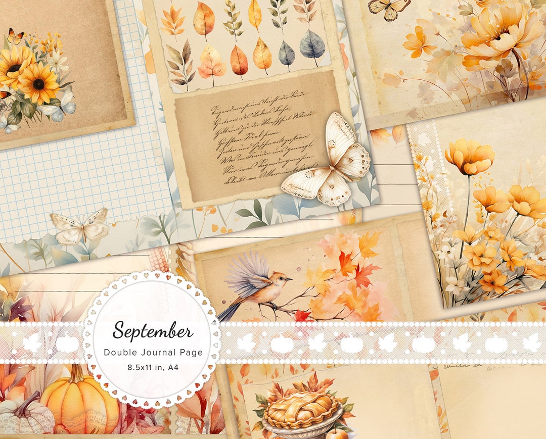 10 Fall Junk Journal Pages, Double Page Spread, Autumn Ephemera Add-on ...