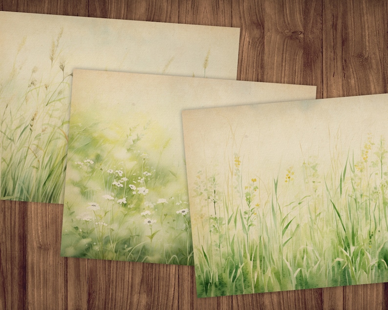 20 X Vintage Field Digital Papers, Calming Green Grass Printable Paper ...