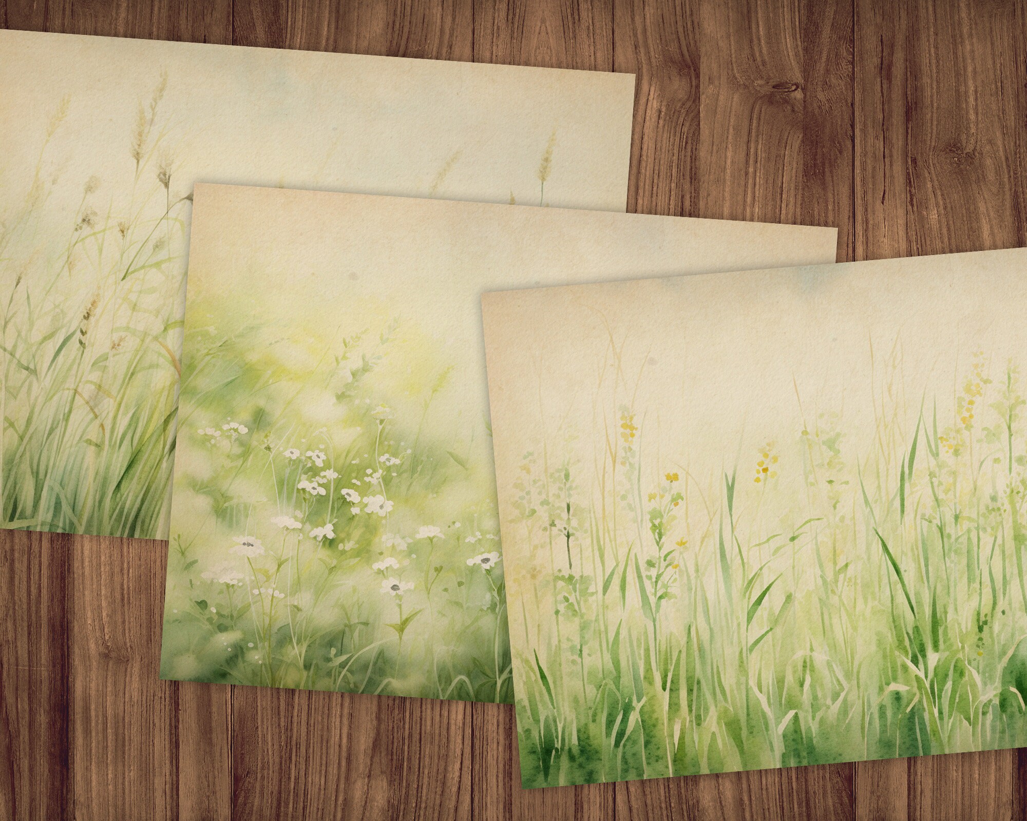 20 X Vintage Field Digital Papers, Calming Green Grass Printable Paper ...