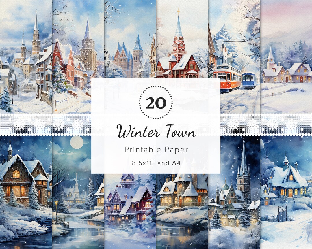 20 X Snowy Winter Town Digital Papers, Winter Scrapbook Paper, Winter ...