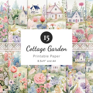 15 X Cottage Garden Scrapbook Papers, Printable Floral Ephemera, Shabby ...