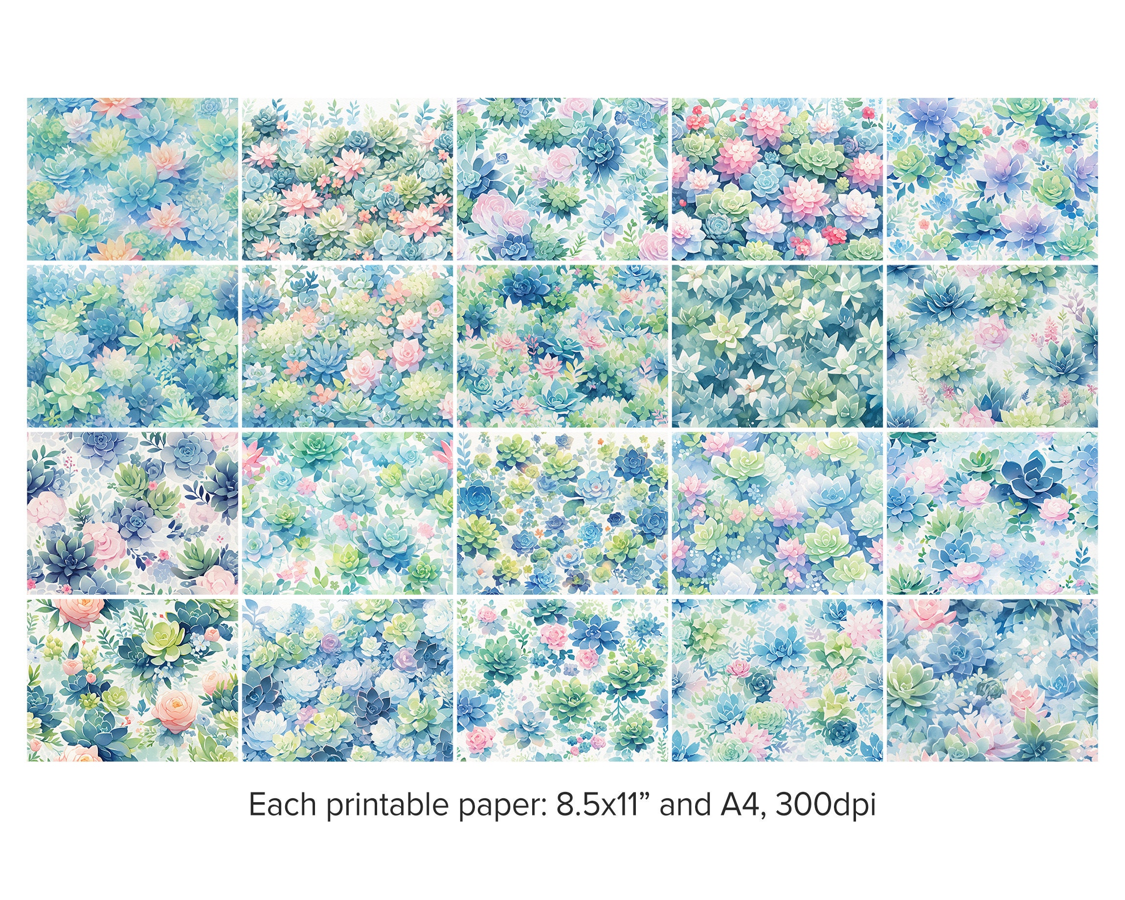 20 Succulents Digital Papers Watercolor Succulent Cactus - Etsy