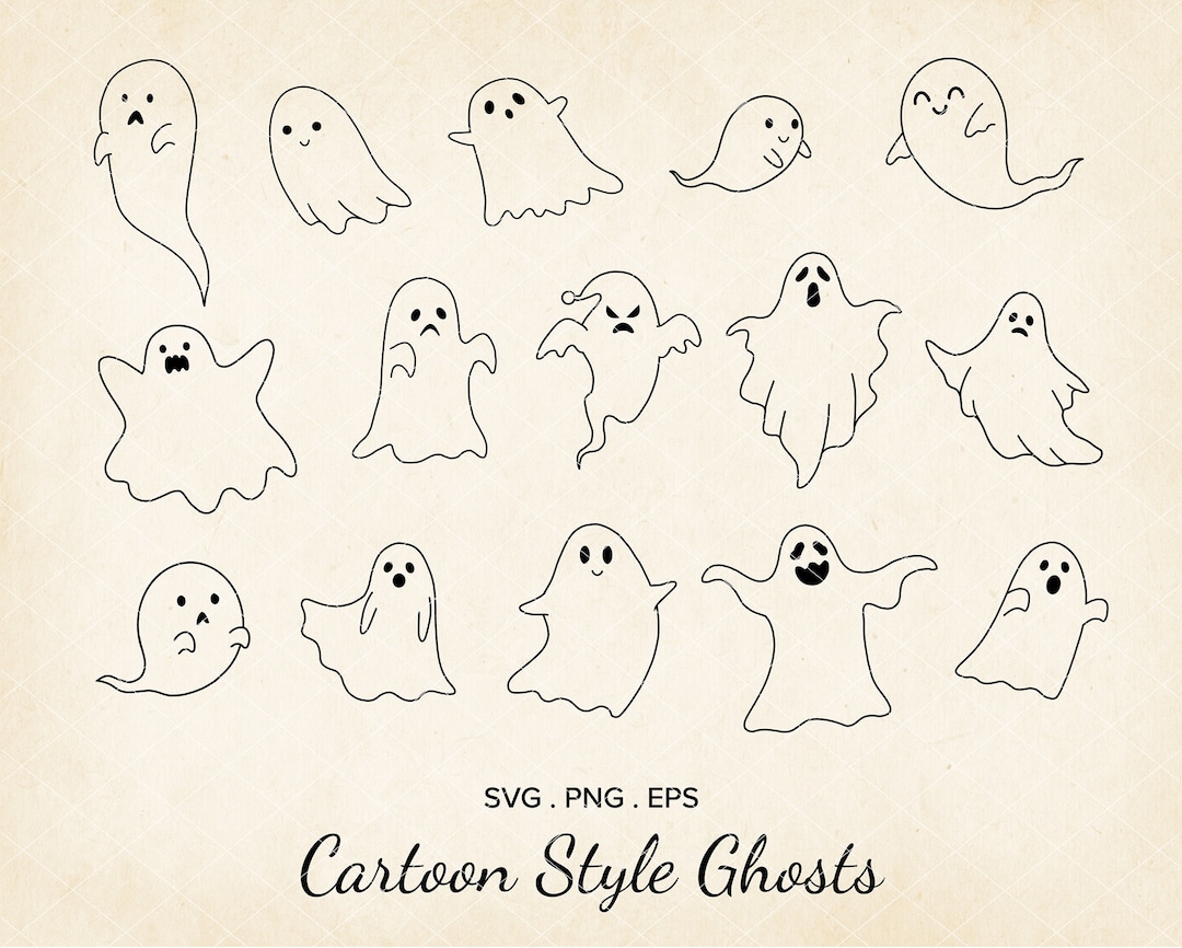 Halloween Ghosts SVG Clipart, Ghost svg, Ghosts eps, Hand-drawn, Vector ...