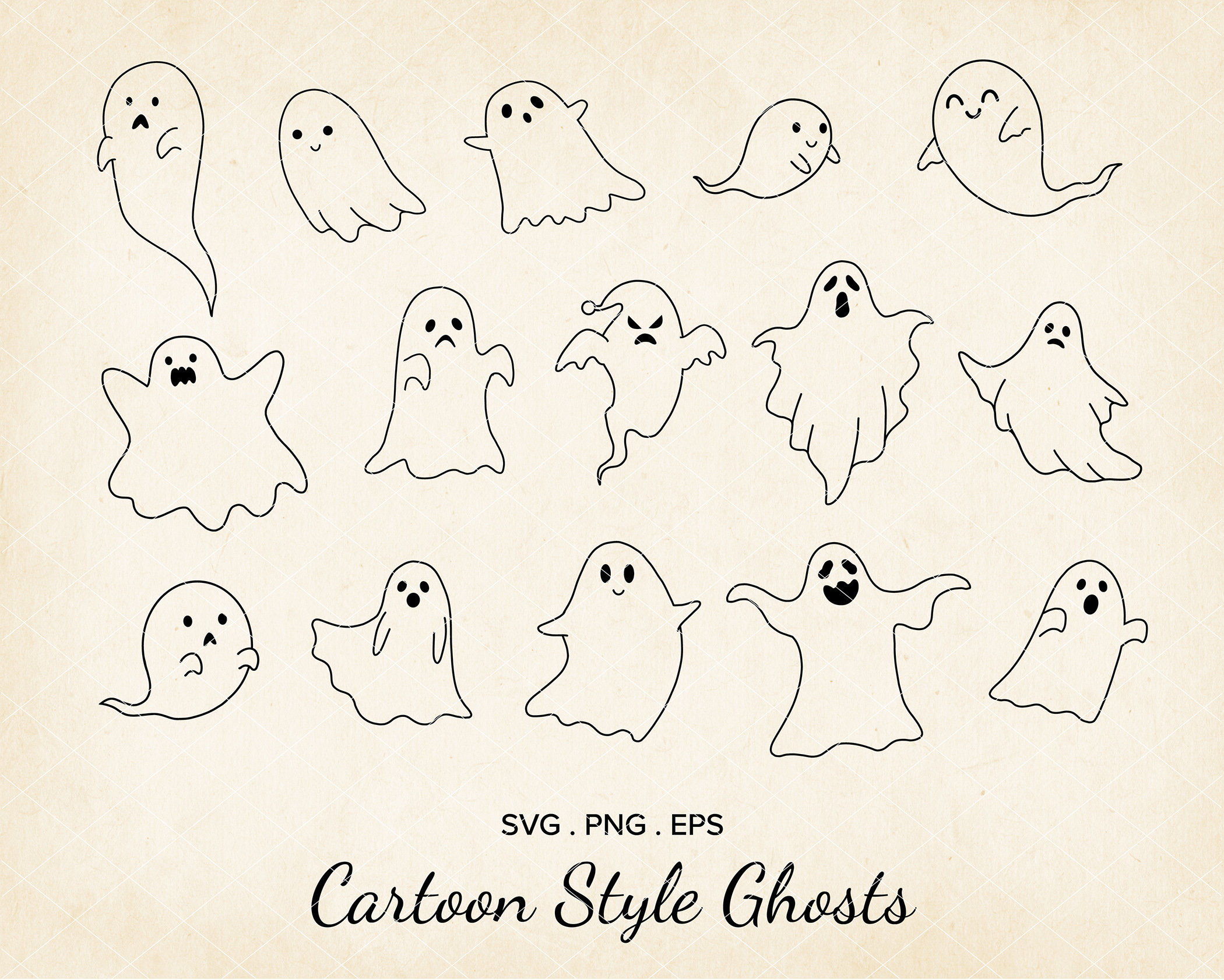 Halloween Ghosts SVG Clipart, Ghost svg, Ghosts eps, Hand-drawn, Vector ...