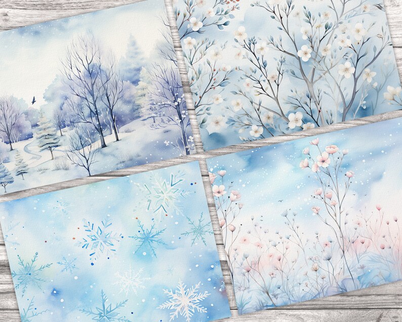 20 X Winter Scenes Digital Papers, Winter Scrapbook Paper, Junk Journal ...