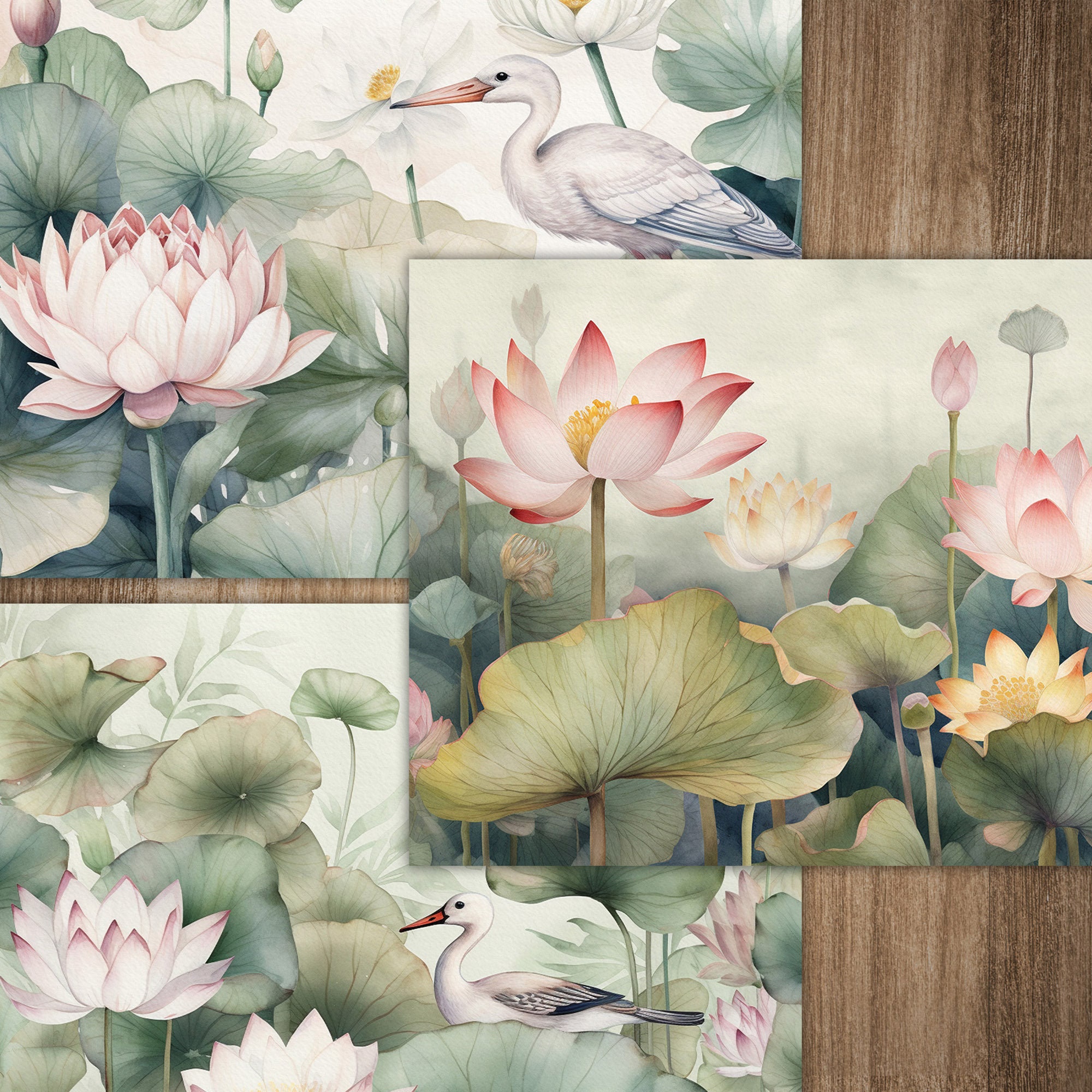 Lotus Lake Printable Papers, Lotus Junk Journal Ephemera, Scrapbook ...