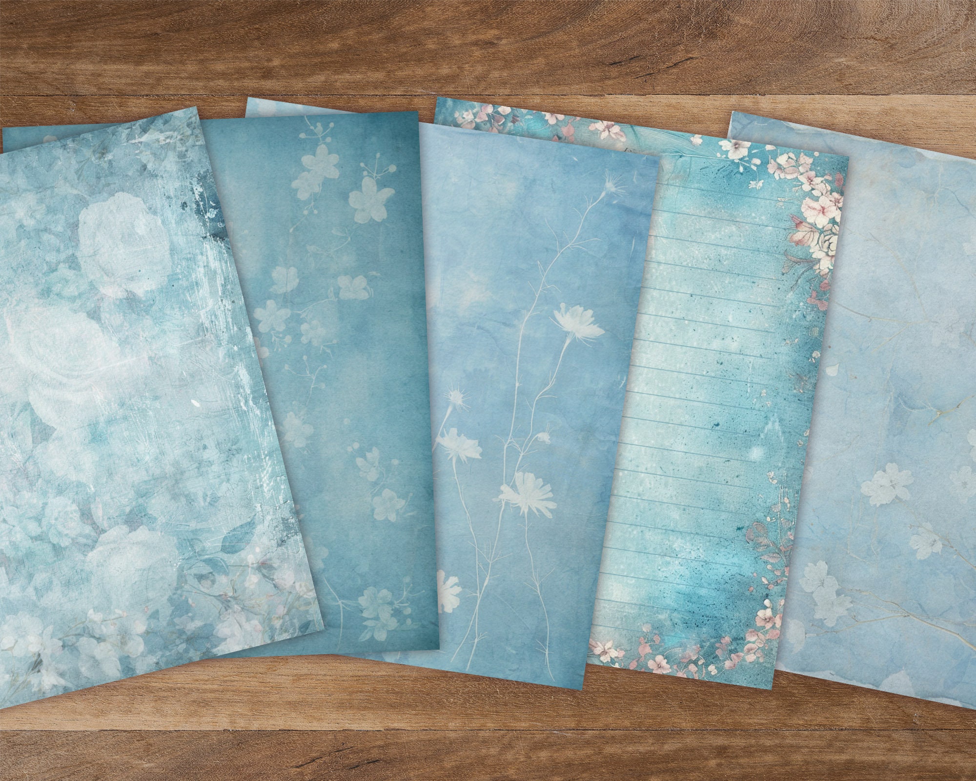Printable Faded Blue Stained Old Papers, Blue Ephemera, Sea Junk ...