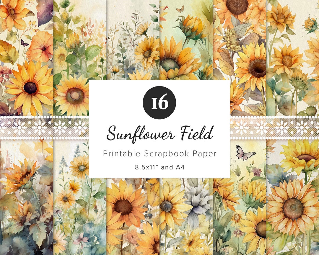 16 X Sunflowers Journal Pages, Sunflower Digital Papers, Autumn Junk ...