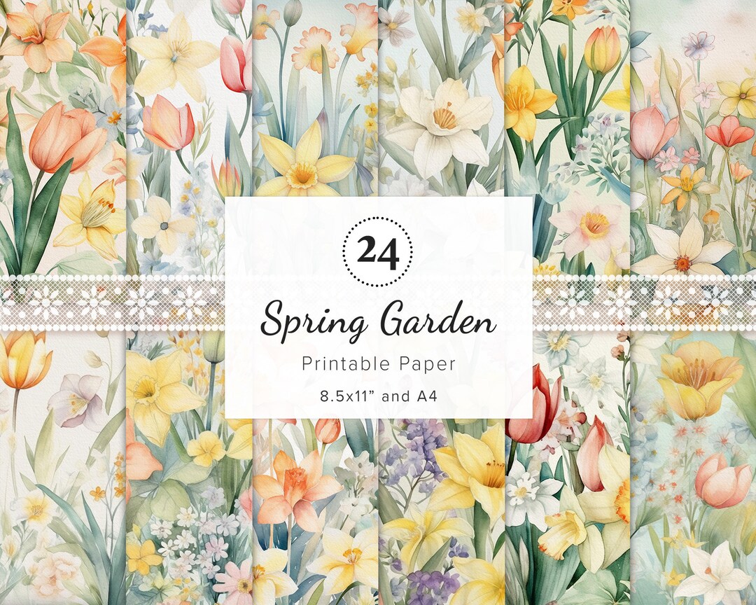 24 X Spring Garden Flowers Digital Papers, Easter Junk Journal, Spring ...