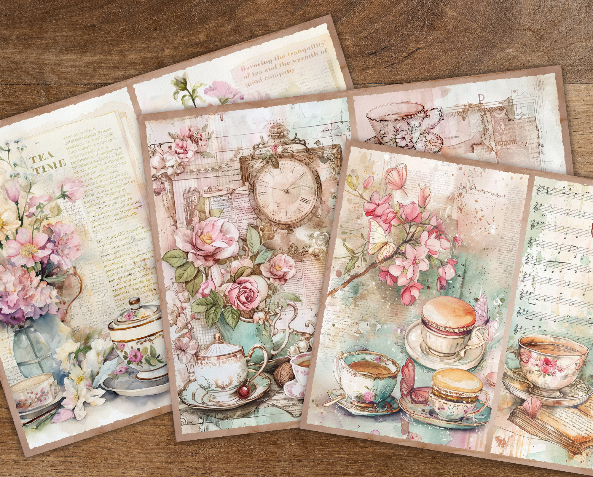 15 X Vintage Tea Double Journal Pages, Afternoon Tea Scrapbook Ephemera ...