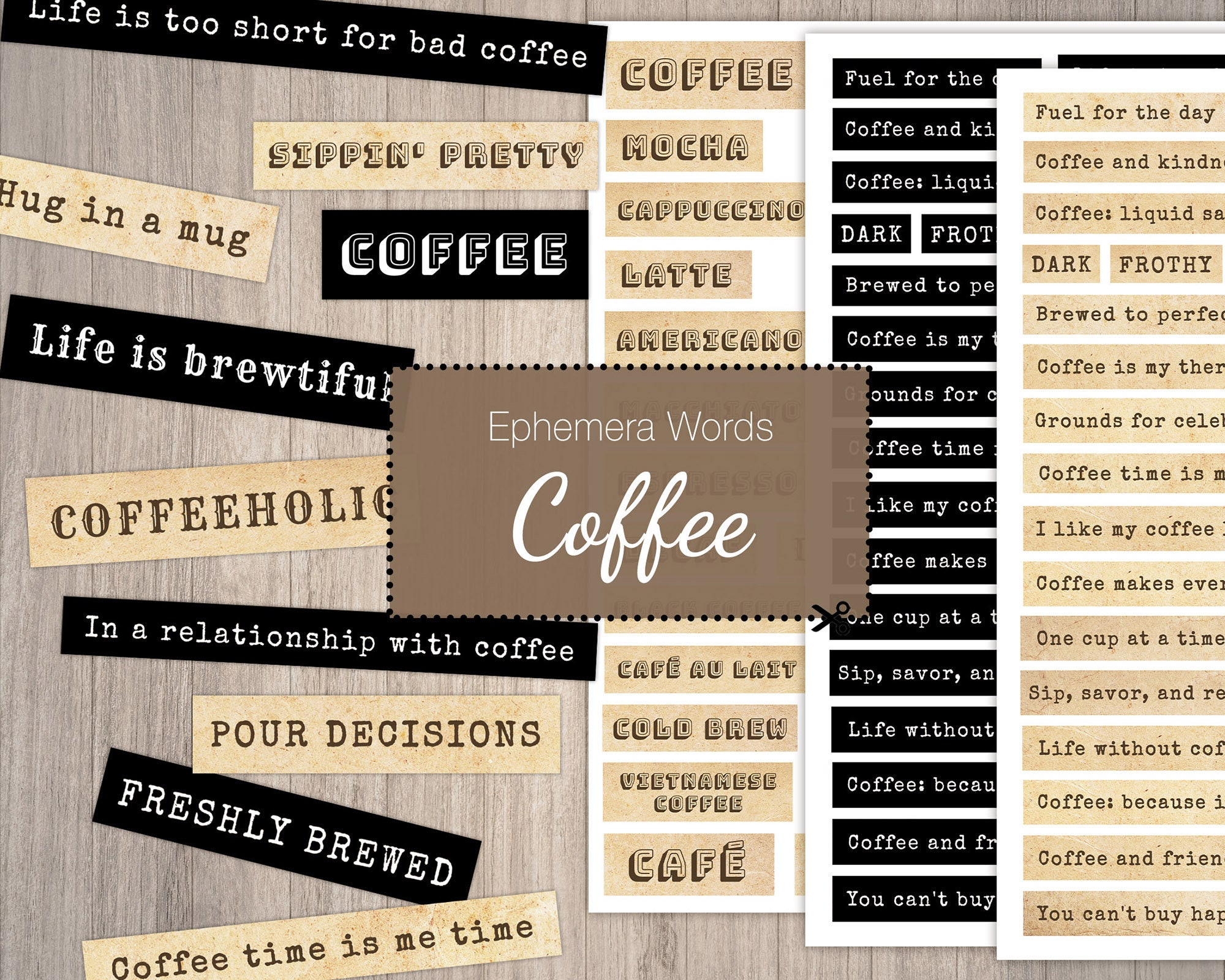 Coffee Ephemera Words for Junk Journals, Cafe Scrapbook Words, Caffeine ...