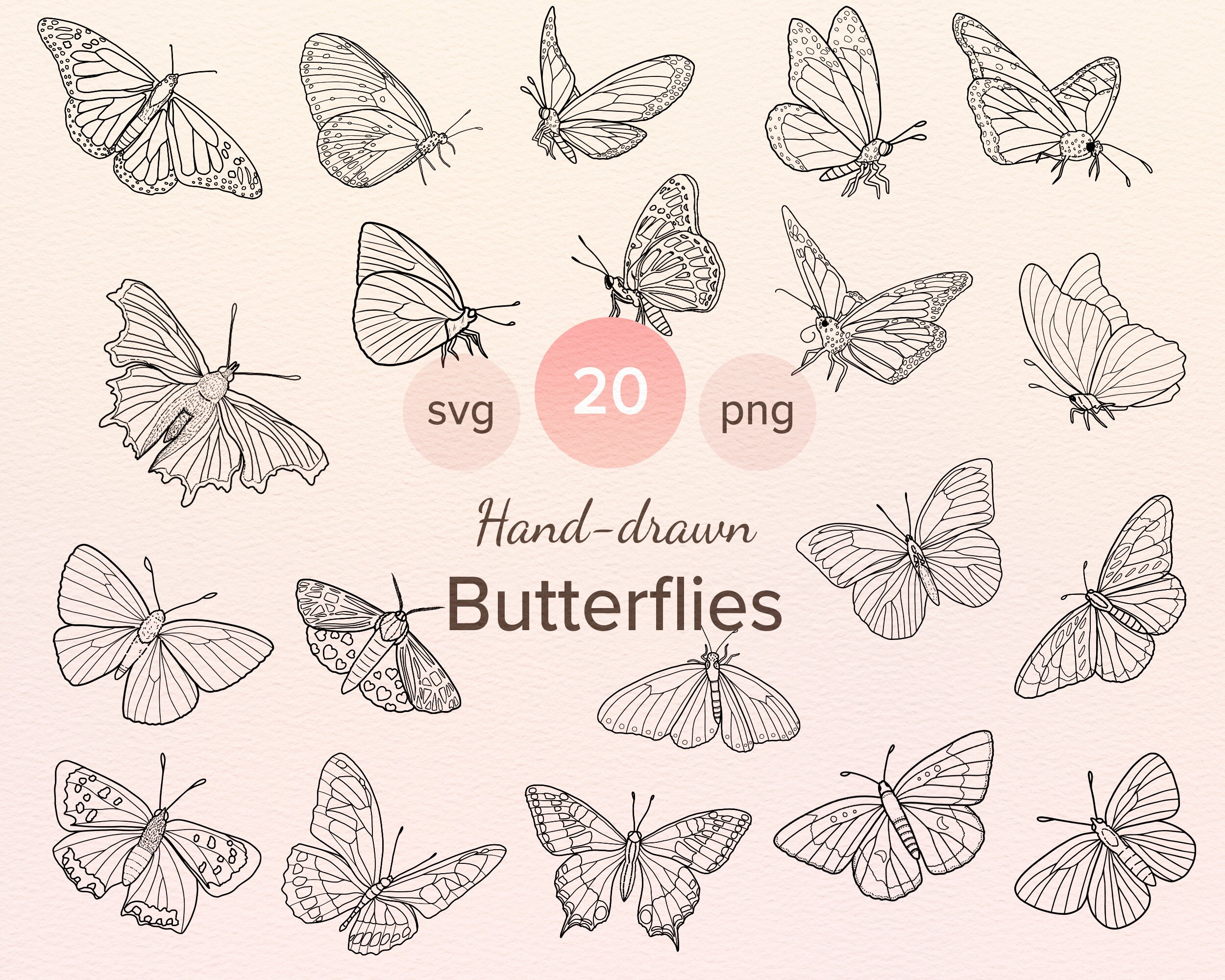 20 Hand-drawn Butterfly SVG Clipart Butterflies Moths Vector - Etsy Canada
