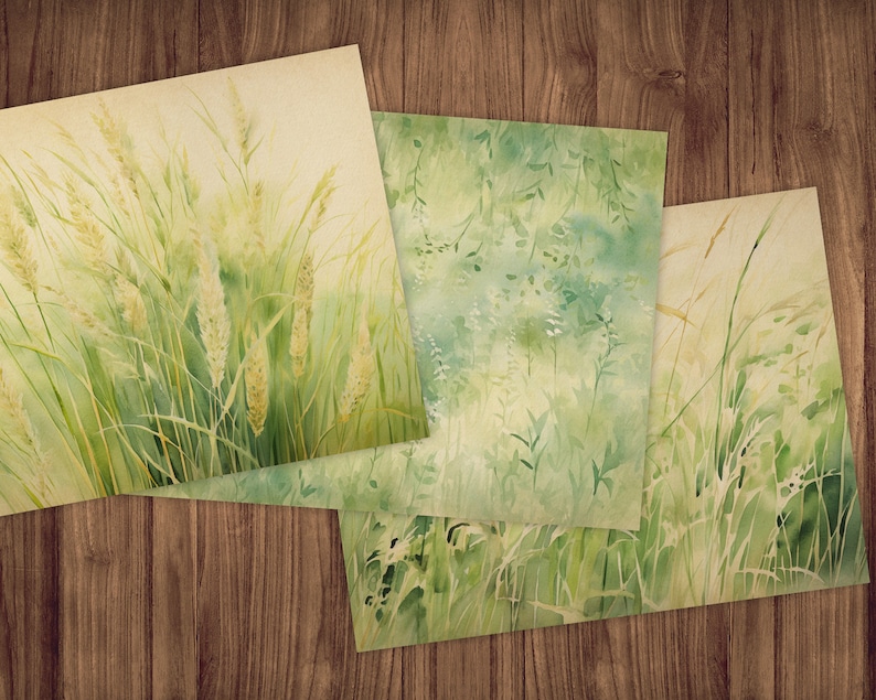 20 X Vintage Field Digital Papers, Calming Green Grass Printable Paper ...