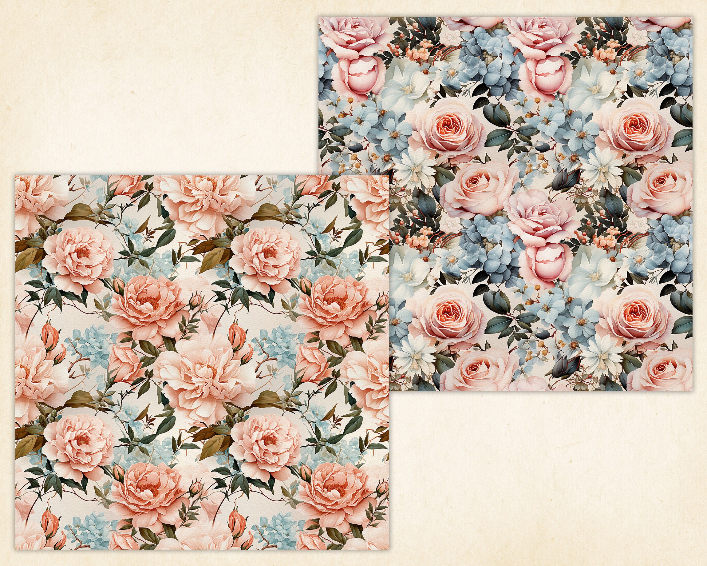 20 X Vintage Floral Digital Papers Watercolor Garden Rose - Etsy