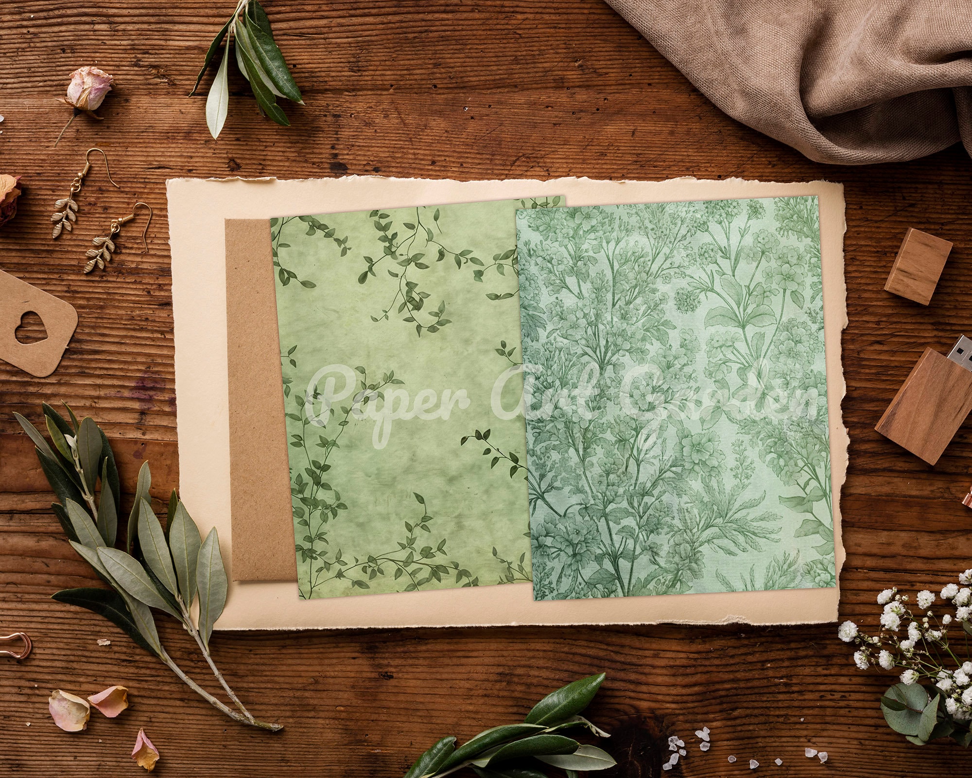 Printable Green Papers, Forest Ephemera, Green Junk Journal, Vintage ...
