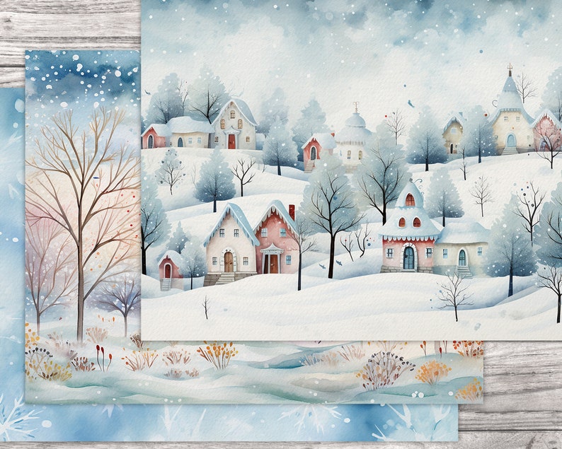 20 X Winter Scenes Digital Papers, Winter Scrapbook Paper, Junk Journal ...