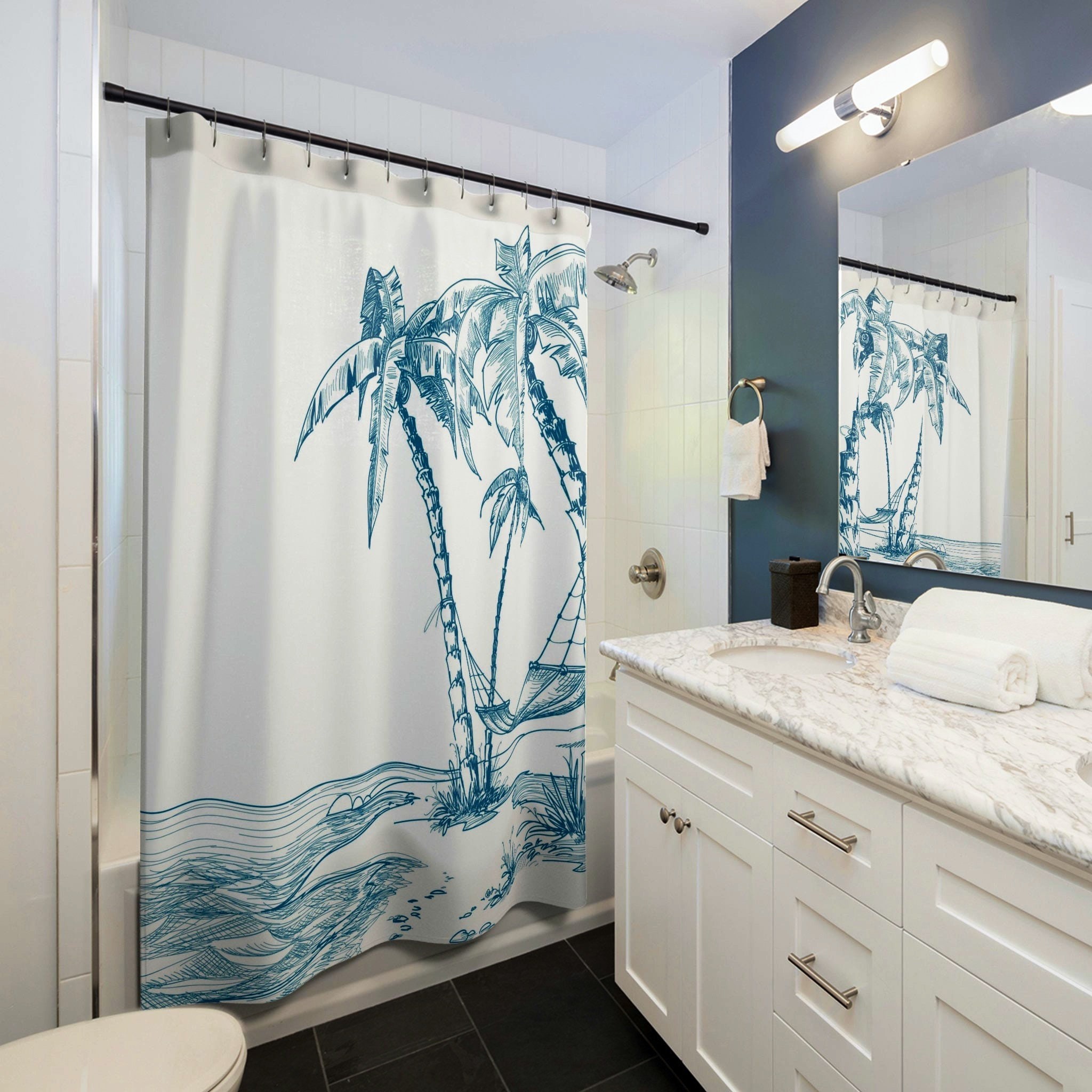 Palm Tree Shower Curtain, Cute Beach Bathroom Shower Curtain, Cool Boho ...