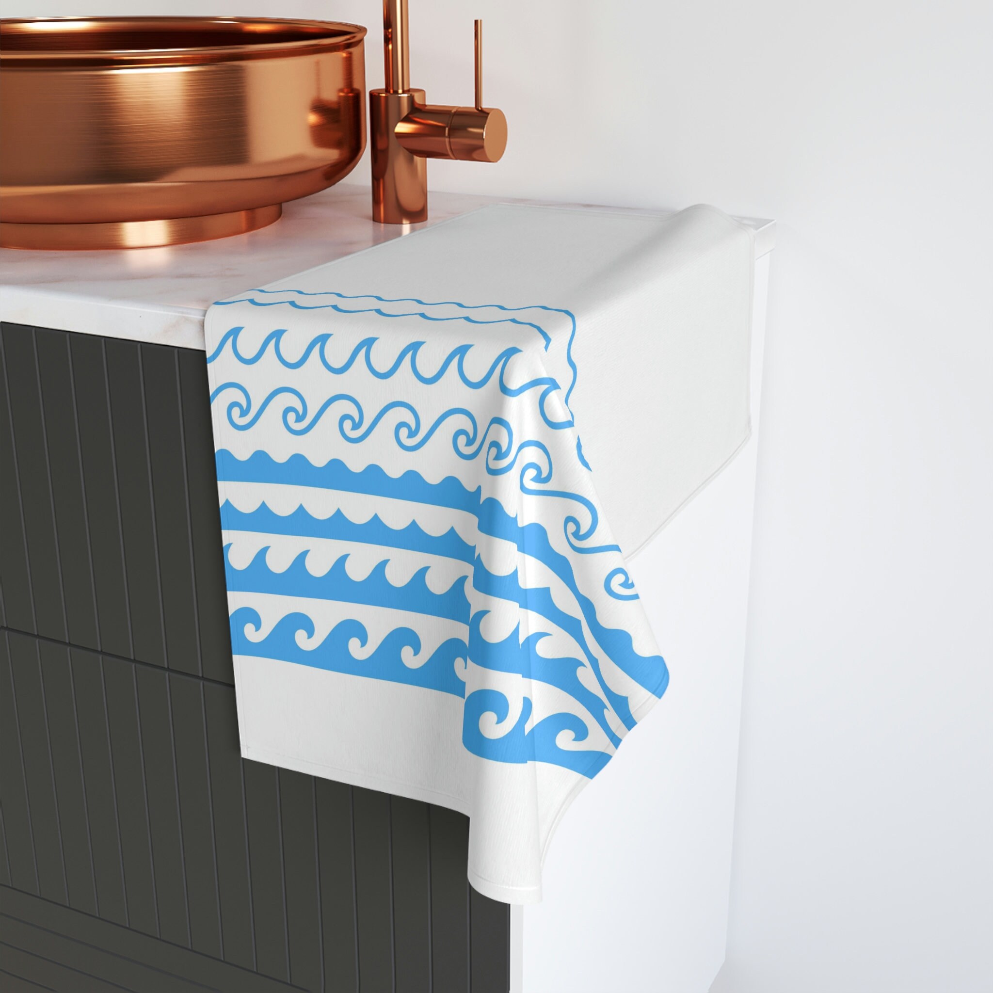 Ocean Wave Hand Towel, Nautical Bathroom Towel, Beach Hand Towel, Bath ...