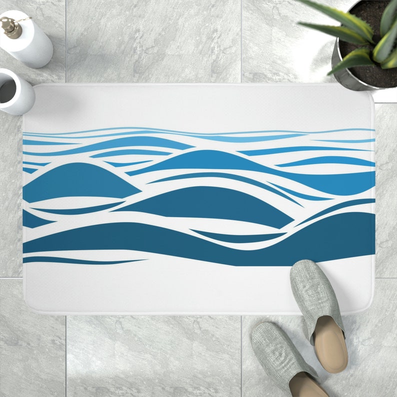 Ocean Wave Bath Mat, Nautical Bathroom Memory Foam Floor Mat, Cute Bath ...