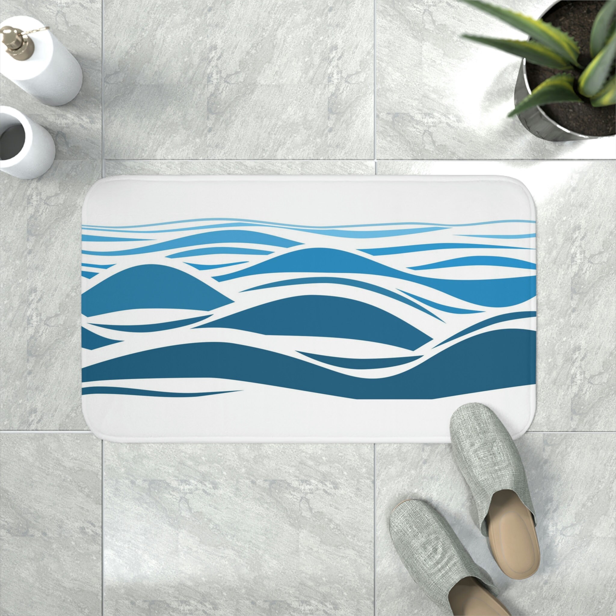 Ocean Wave Bath Mat, Nautical Bathroom Memory Foam Floor Mat, Cute Bath ...