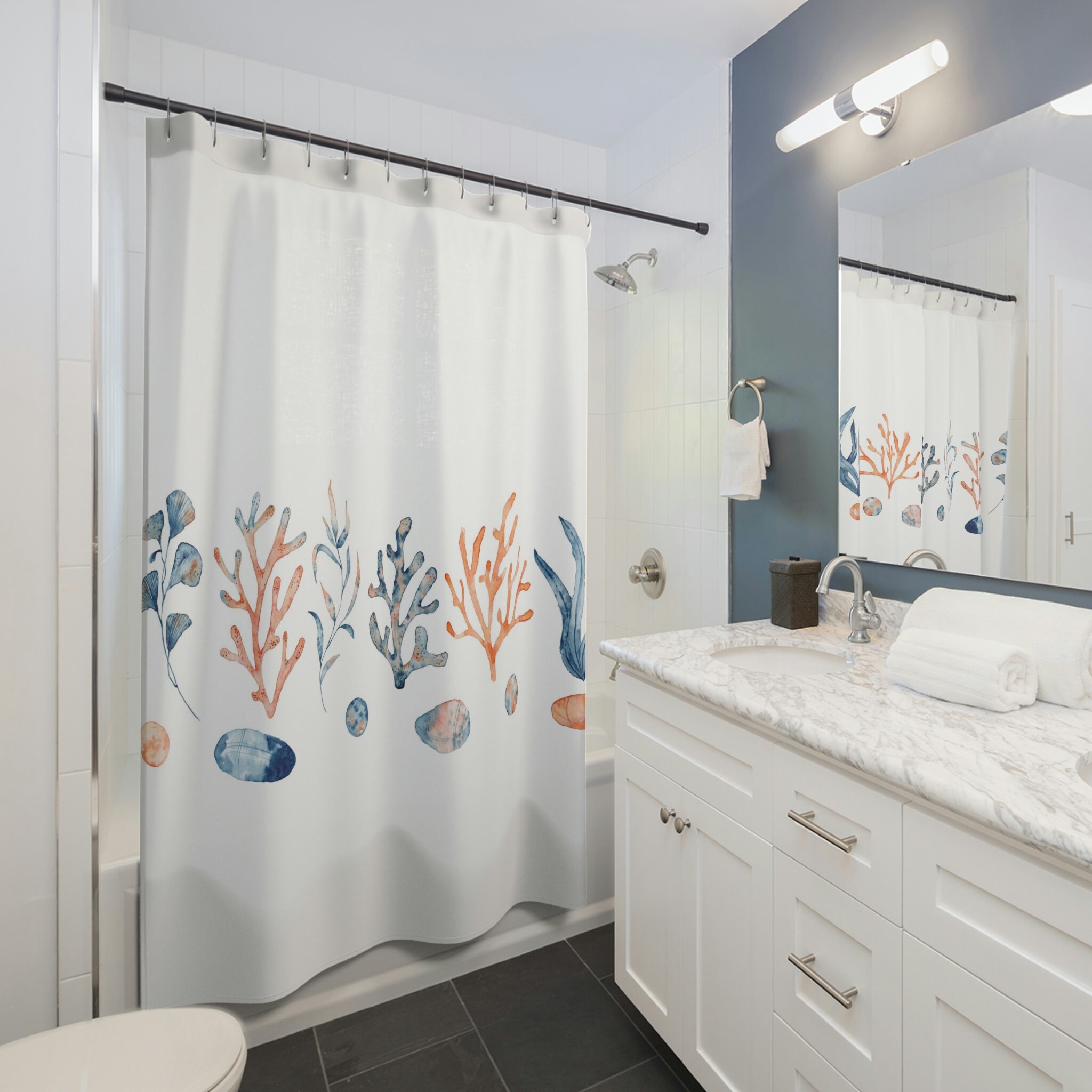 Ocean Seascape Shower Curtain, Cute Beach Bathroom Shower Curtain, Cool ...