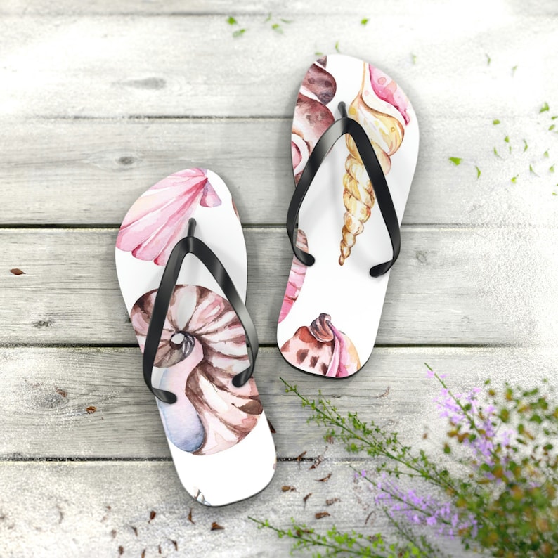 Beach Themed Flip Flops, Seashell Beach Style Flip Flops, Beach ...