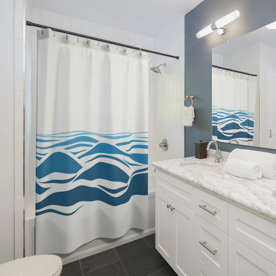 Ocean Wave Shower Curtain, Cute Beach Bathroom Shower Curtain, Cool ...
