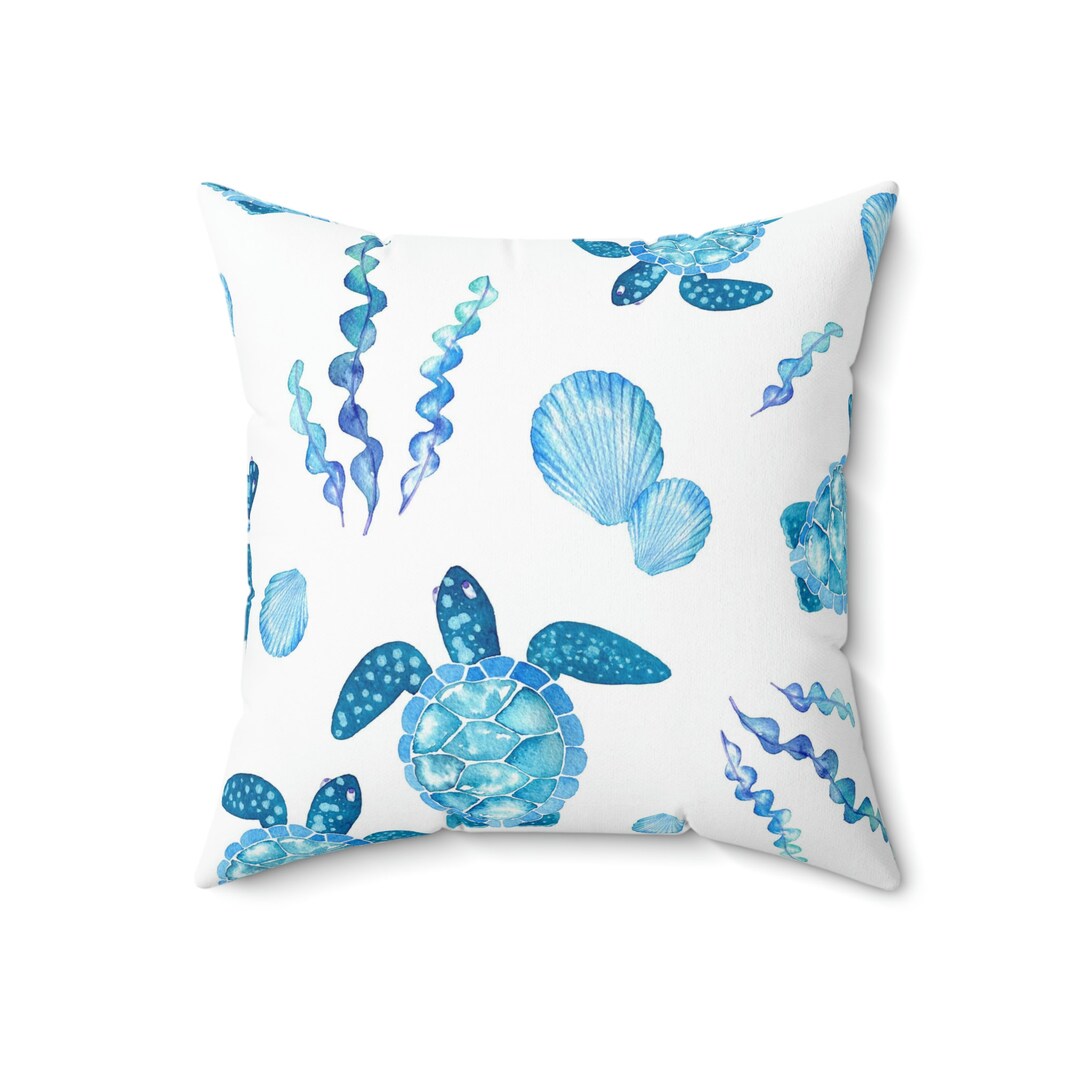 Pastel Sealife Beach House Style Decor, Beach Themed Polyester Square ...