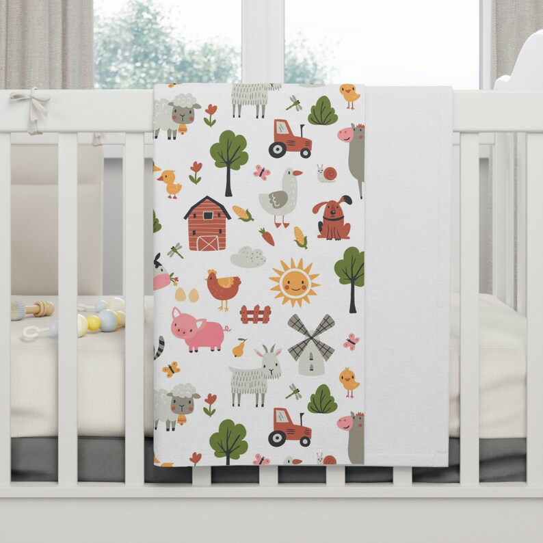Farm Animals Fleece Baby Blanket, Farm Theme Nursery Décor, Toddler ...