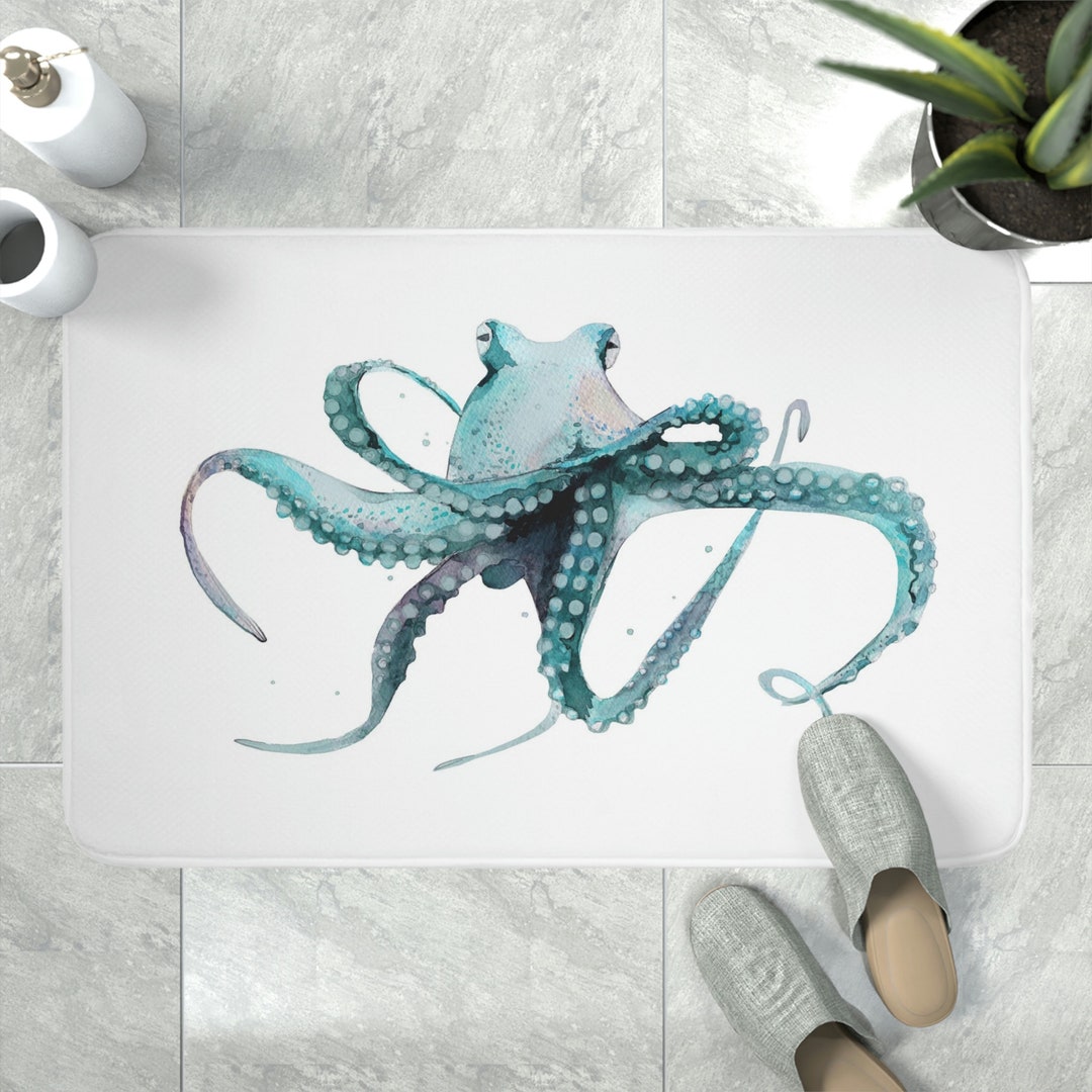 Octopus Bath Mat, Nautical Bathroom Memory Foam Floor Mat, Cute Bath ...