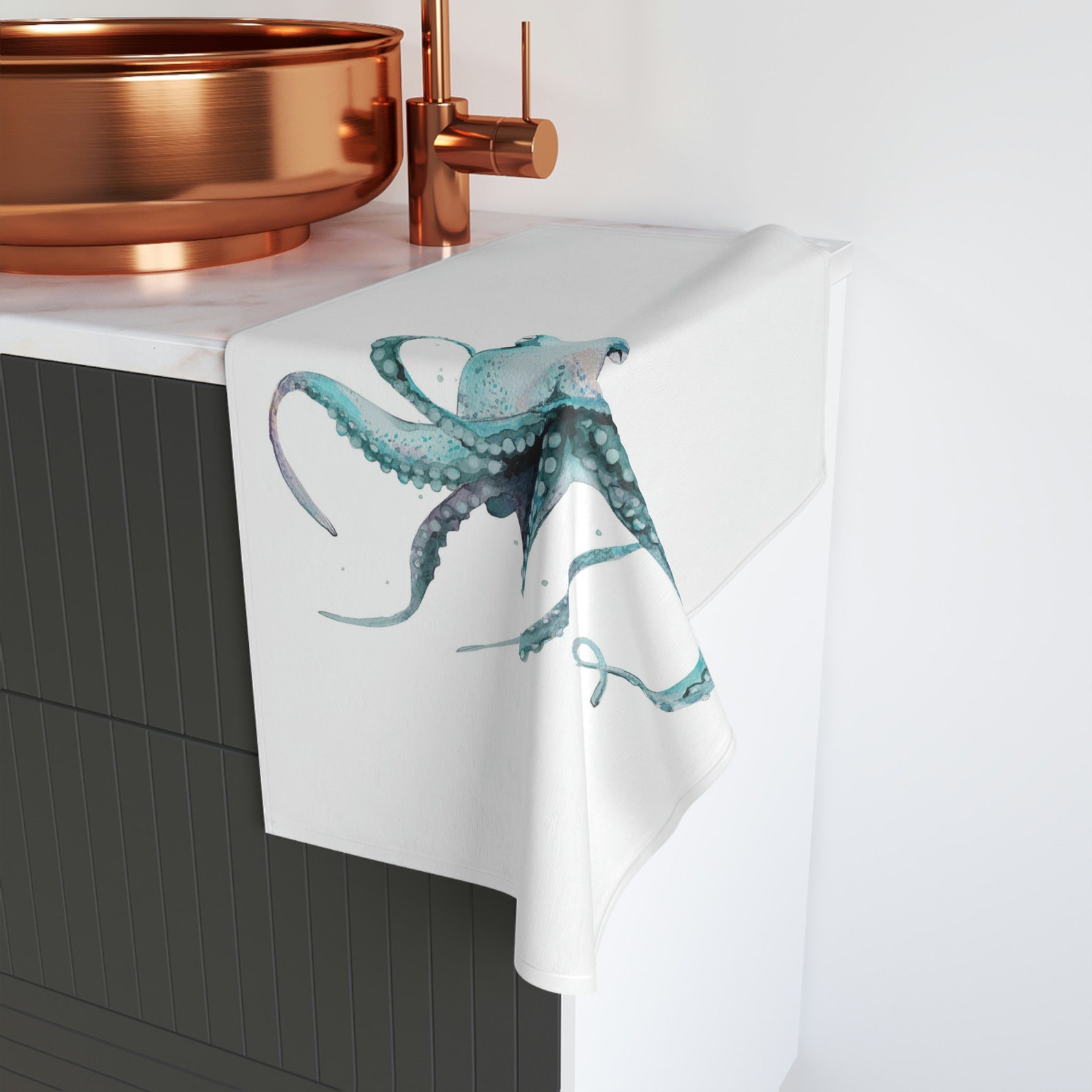 Octopus Hand Towel, Nautical Bathroom Towel, Beach Hand Towel, Bath ...