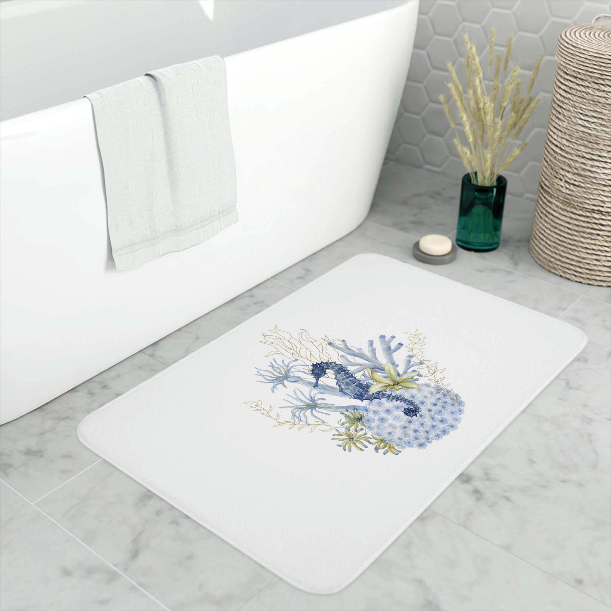 Seahorse Bath Mat Nautical Bathroom Memory Foam Floor Mat - Etsy