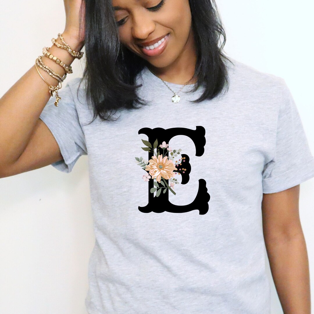 A to Z Shirt, Floral Monogram T-shirt With Big Letter, Flower ...