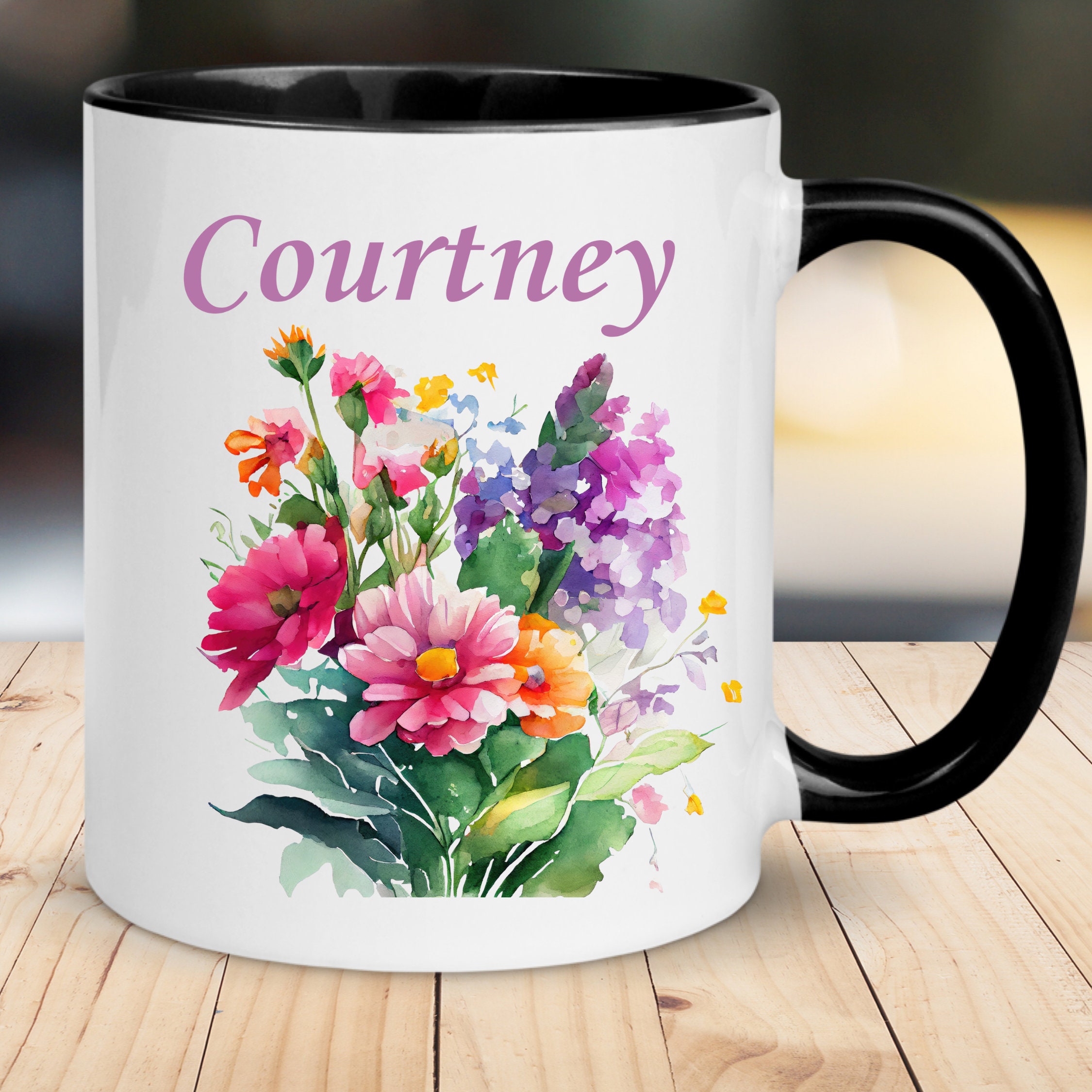 Personalized Aesthetic Wildflower Coffee Mug, Boho Botanical Mug ...